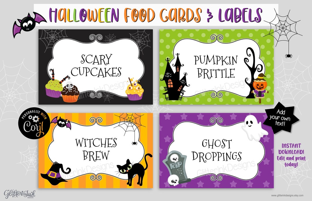 Halloween Party Food Tent Cards / Halloween Printable Treat Bag Toppers ...