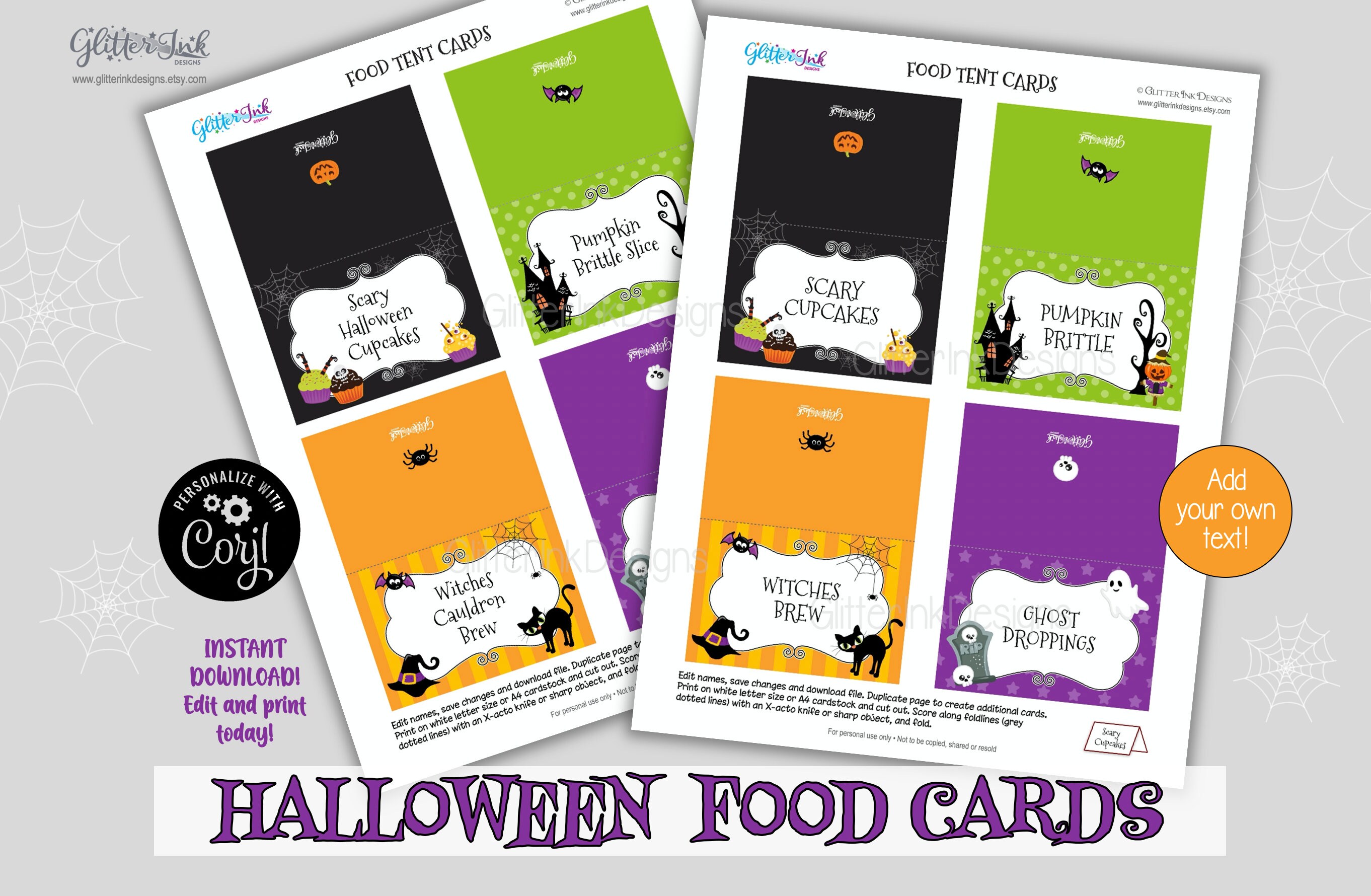 Halloween Party Food Tent Cards / Halloween Printable Treat Bag Toppers ...