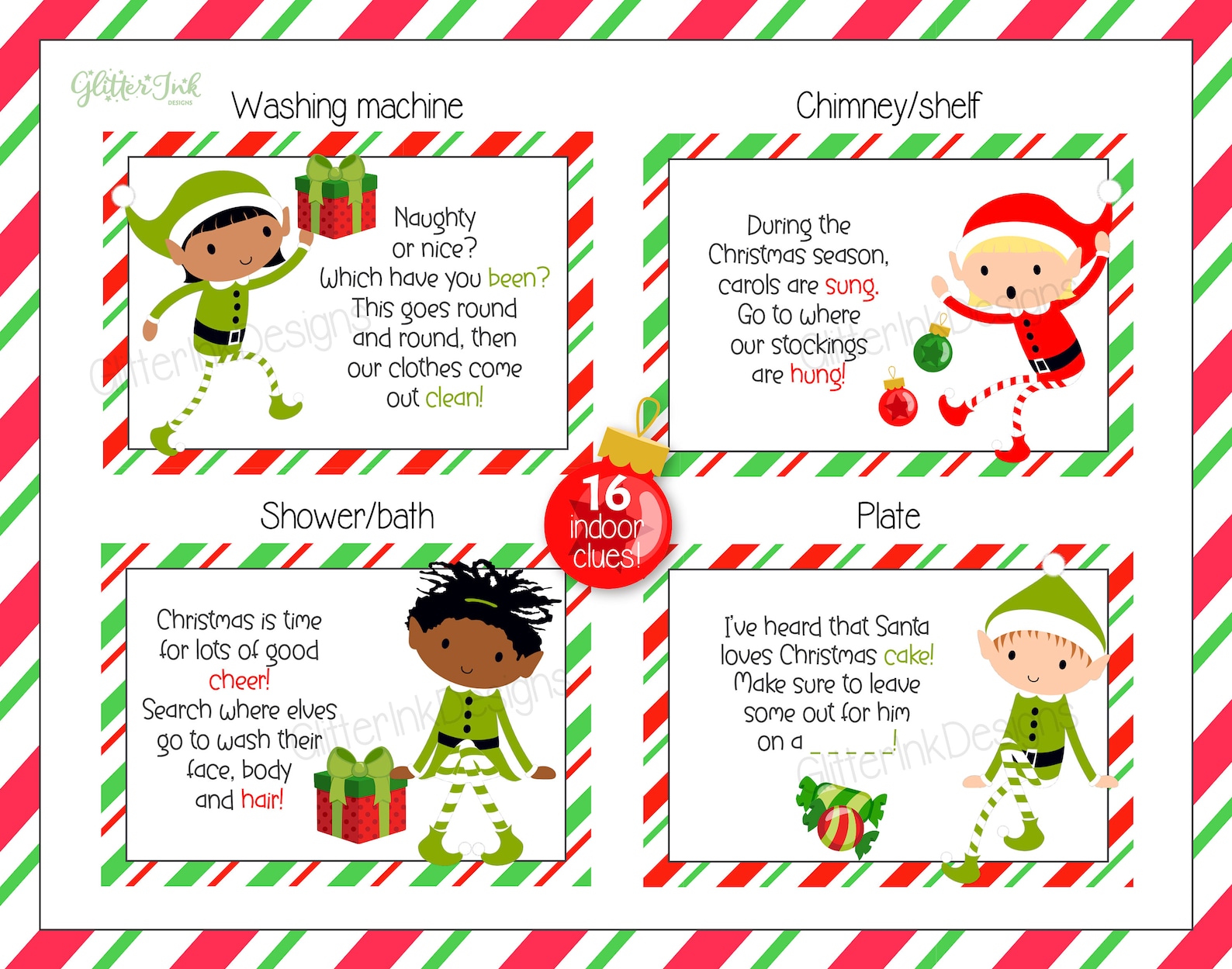 Christmas Elves Kids Treasure Hunt, Cheeky Elf Scavenger Hunt Clue ...