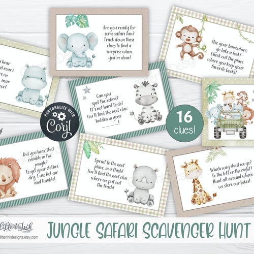 Safari Scavenger Hunt Clue Cards / Jungle Party Treasure Hunt - Etsy