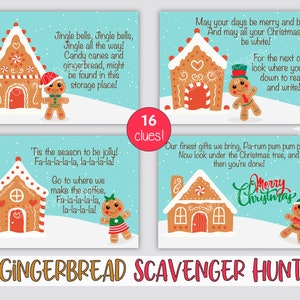 Gingerbread House Christmas Scavenger Hunt Clue Cards, Printable ...