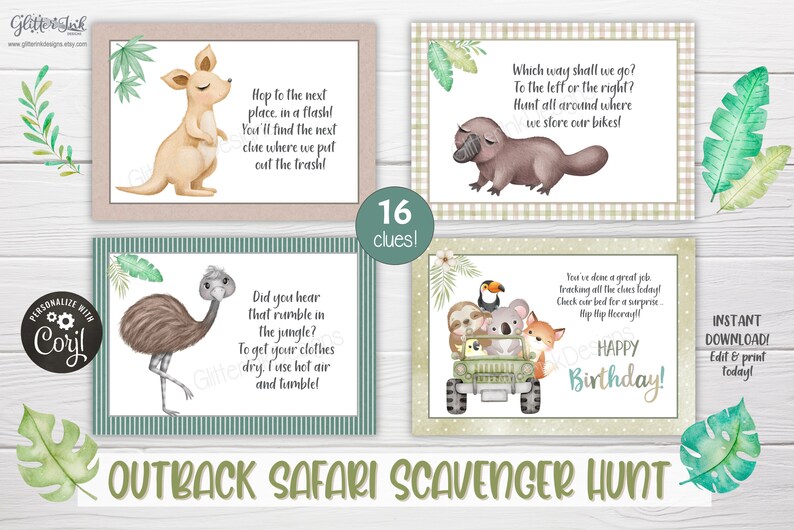 Jungle Safari Animal Scavenger Hunt Clue Cards / Australian - Etsy