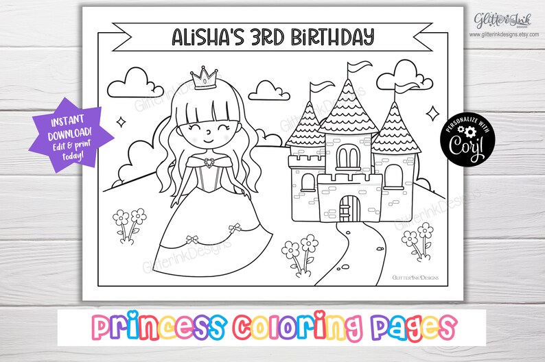 Princess Party Coloring Page / Princess and Unicorn Colouring Activity ...
