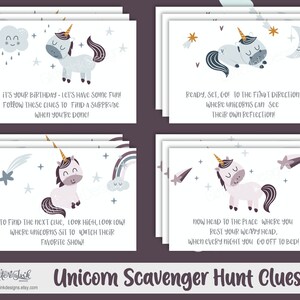 Unicorn Scavenger Hunt Clue Cards / Unicorn Birthday Scavenger Hunt for ...