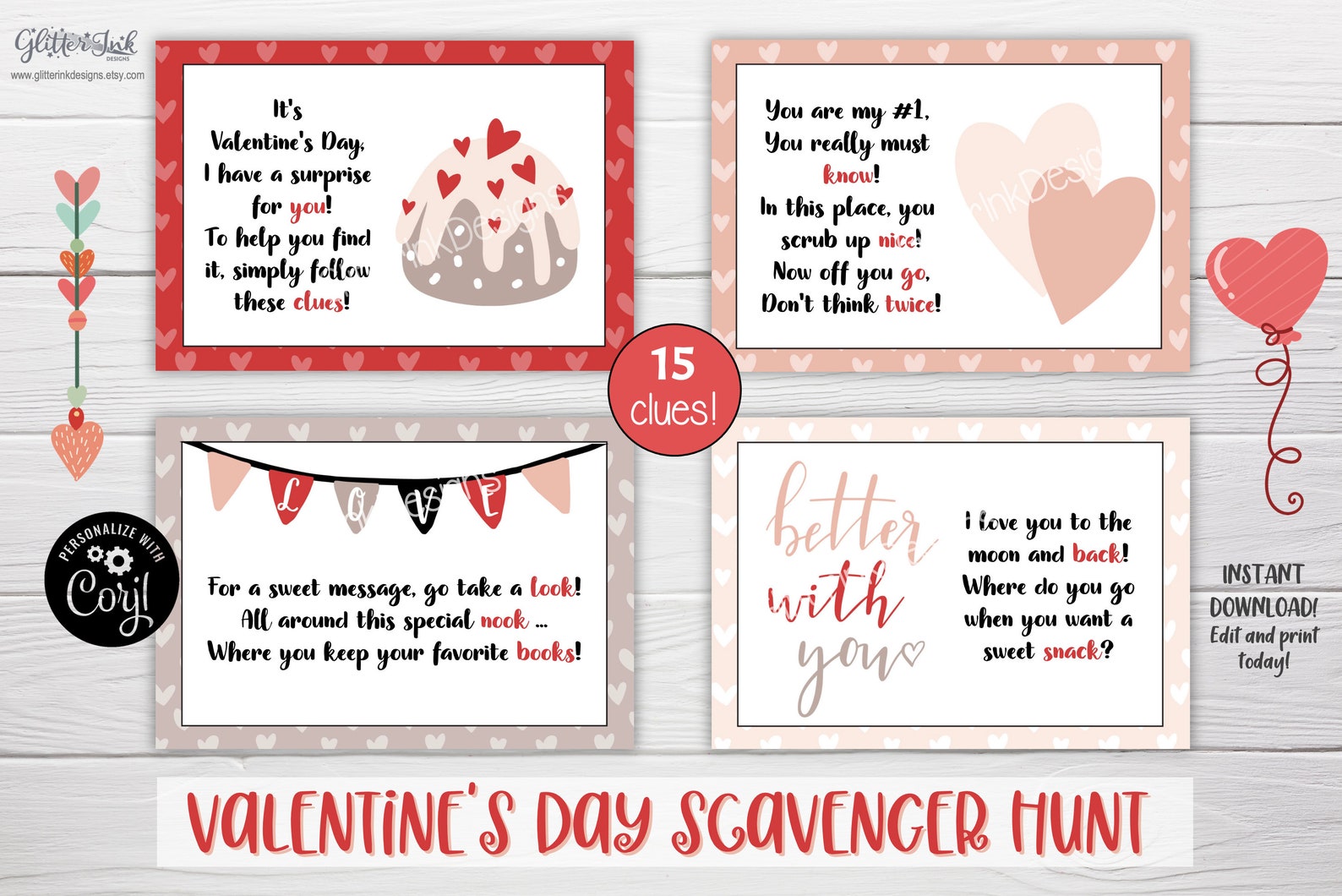 Valentine's Day Scavenger Hunt Clue Cards / Valentines Day Treasure ...