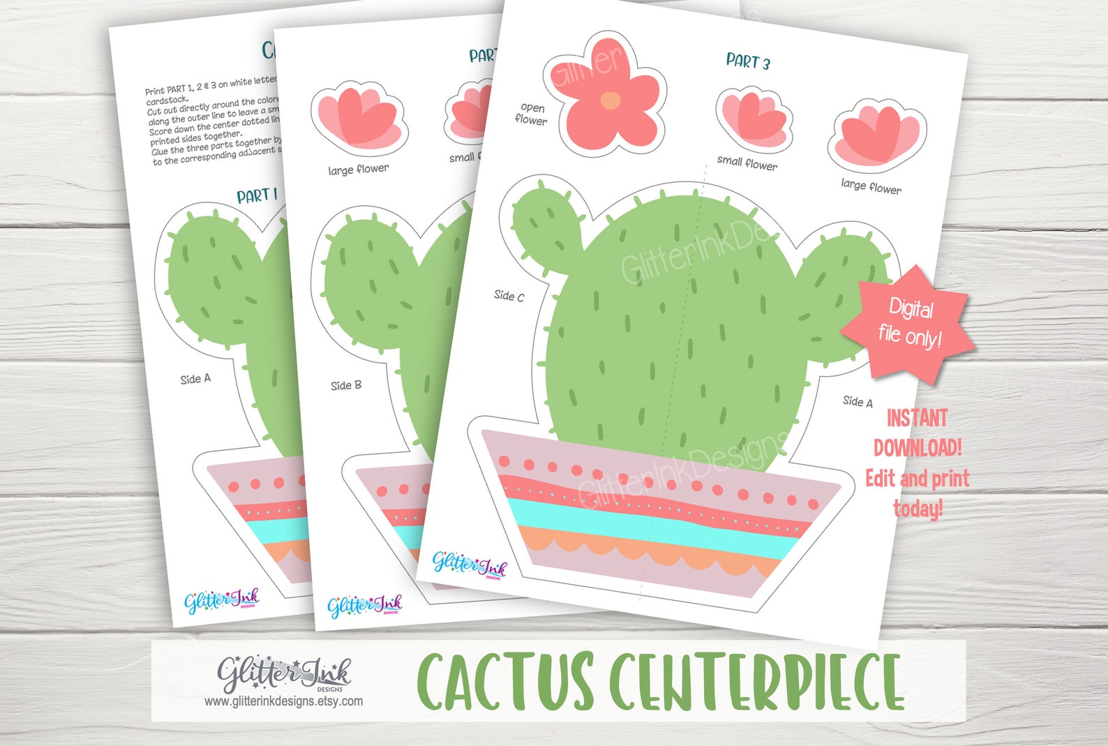 Cactus Party Decor Centerpiece Printable Cactus Decoration - Etsy