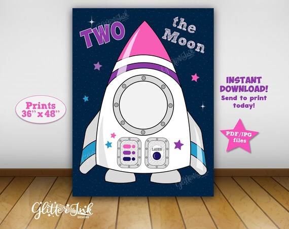 PRINTABLE 36x48" Two the moon Outer space party photo booth frame ...