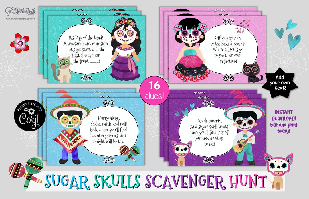 Day of the Dead Scavenger Hunt Clue Cards / Dia De Los Muertos - Etsy