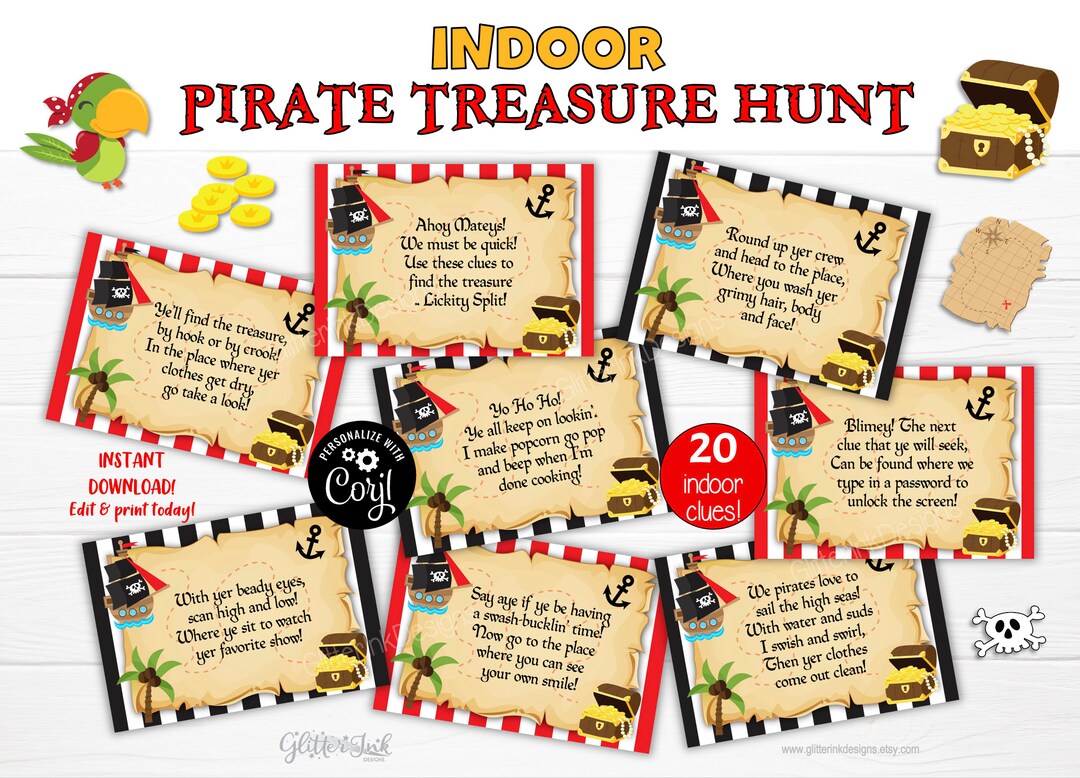 INDOOR Pirate Scavenger Hunt With Editable Clues for Kids Birthday ...