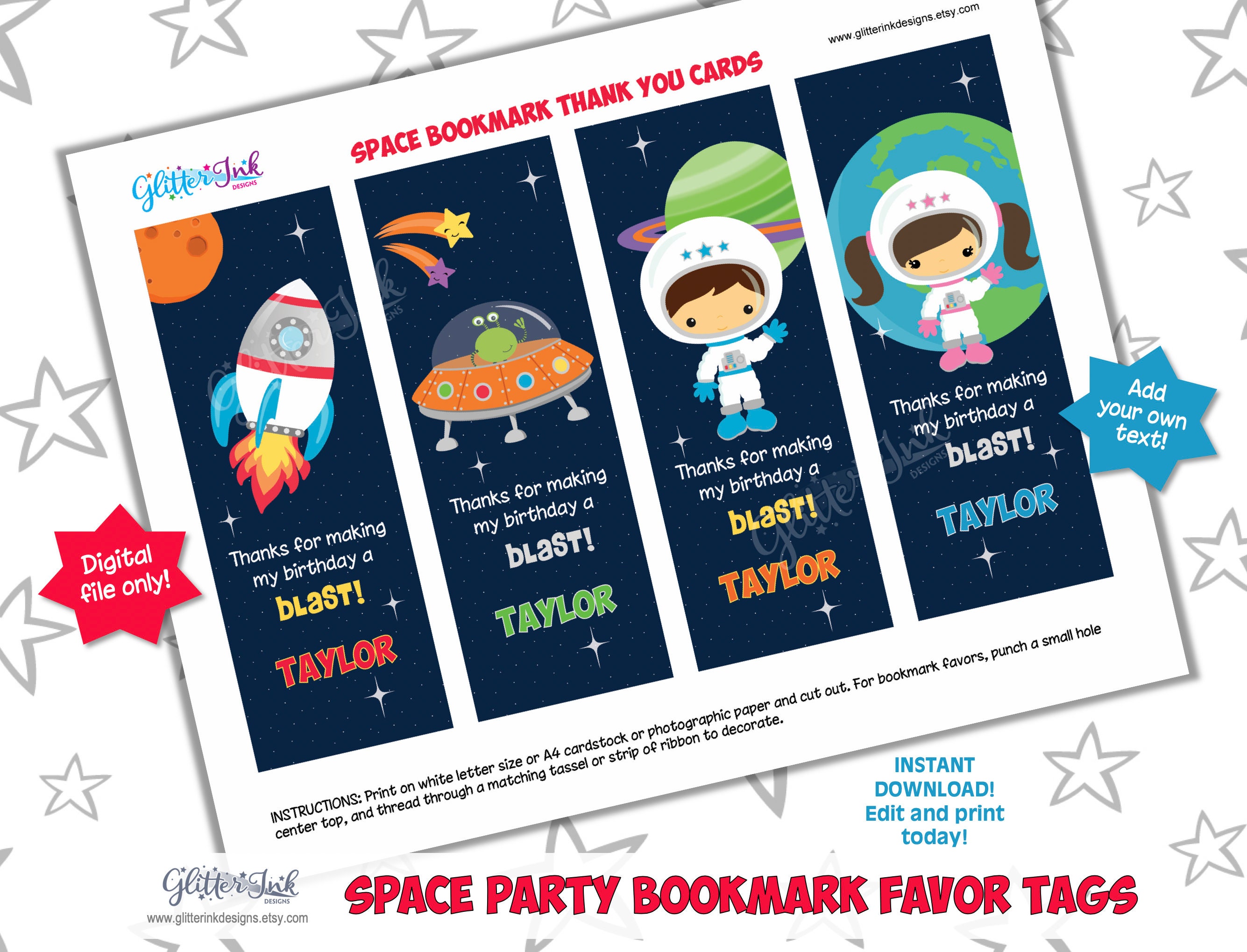 Outer Space Printable Bookmarks / Space Party Favors / Spaceship ...