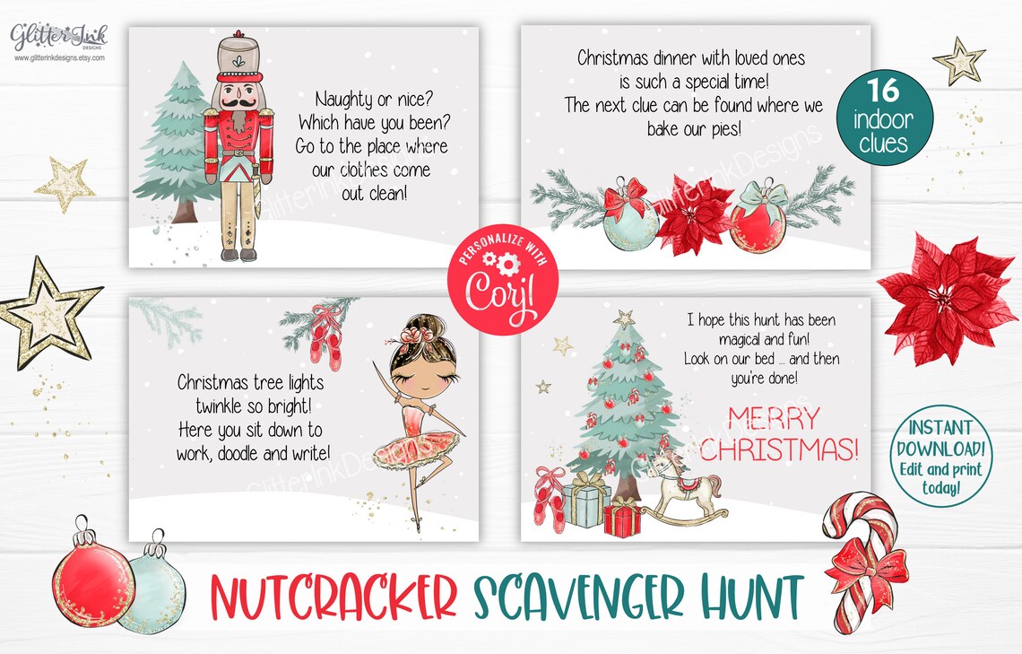 Nutcracker Christmas Scavenger Hunt Clue Cards, Indoor Family Games ...