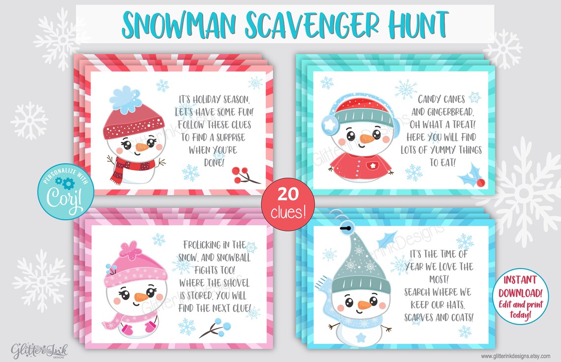White Christmas Scavenger Hunt Clue Cards, Winter Wonderland Treasure ...