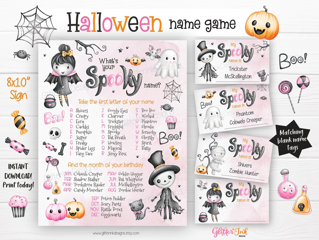 What's Your Spooky Halloween Name Game / Orange and Pink Halloween ...
