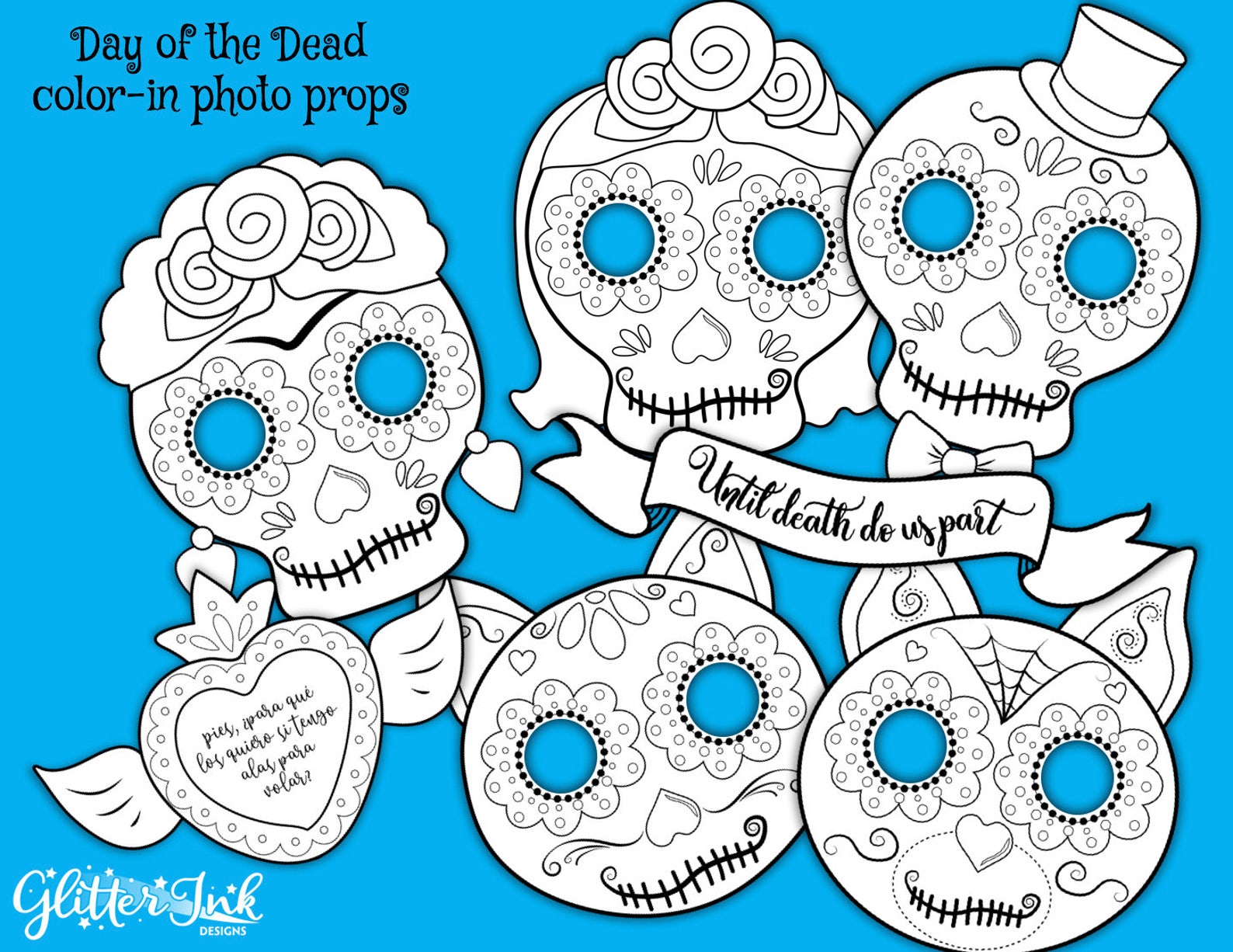 Day of the Dead Sugar Skull Mask Coloring Pages / Dia De Los - Etsy