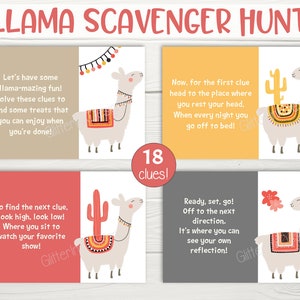 Llama Scavenger Hunt Clue Cards / Llama Party Treasure Hunt Clues for ...