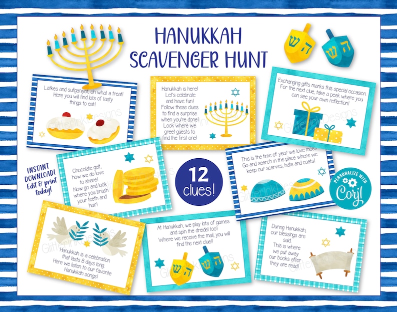 Hanukkah Scavenger Hunt Clue Cards / Hanukkah Treasure Hunt - Etsy