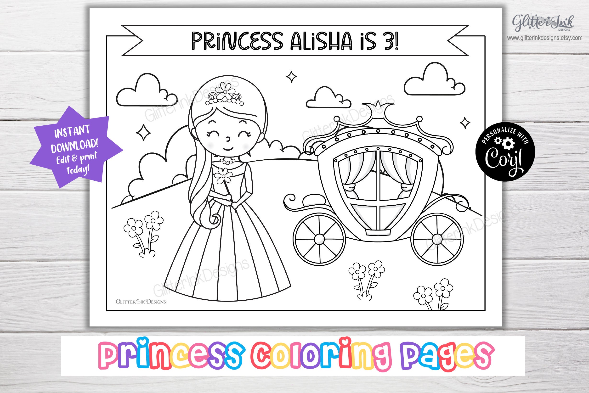 Princess Party Coloring Page / Princess and Unicorn Colouring Activity ...