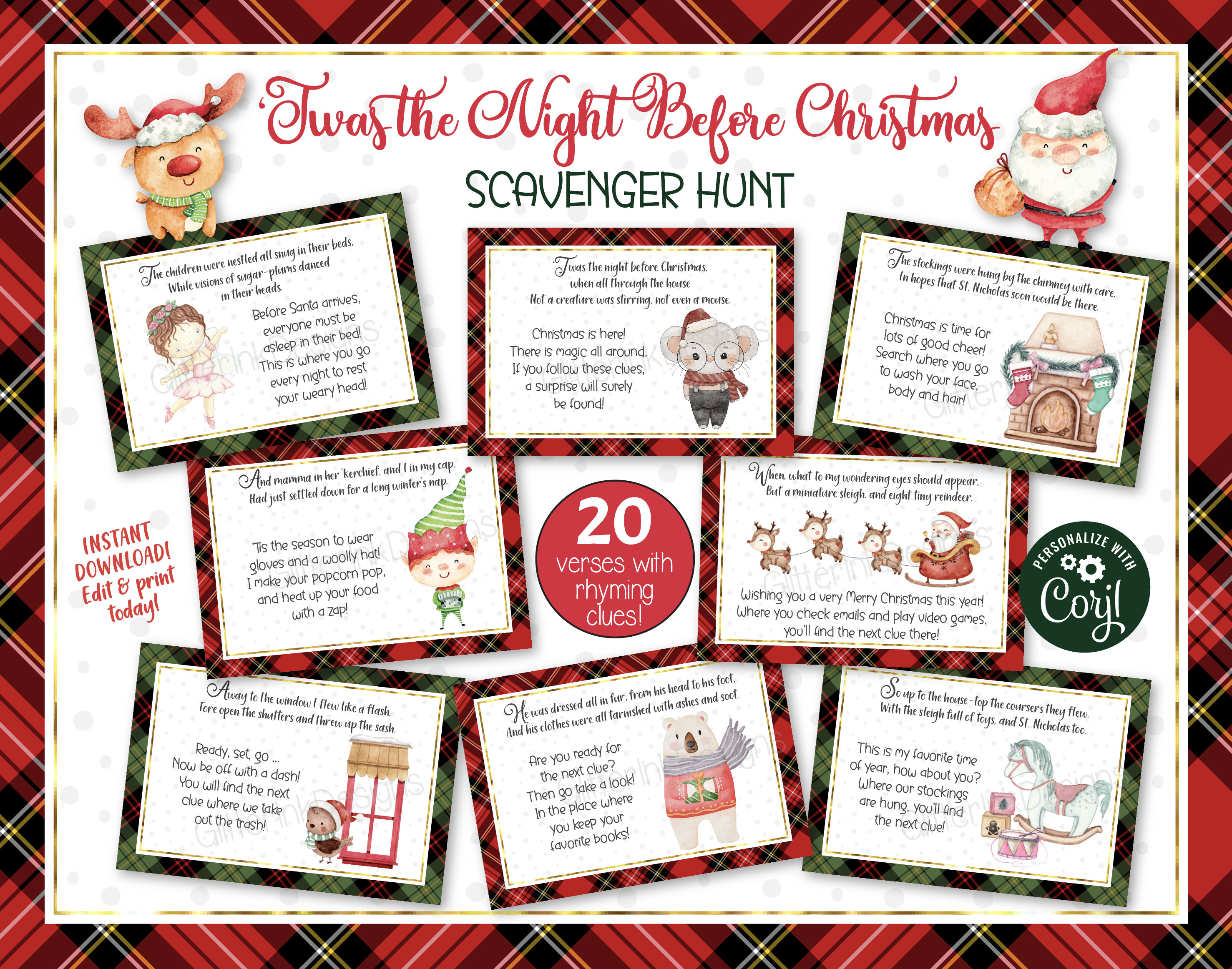 Twas the Night Before Christmas Scavenger Hunt Clue Cards, Xmas Eve ...