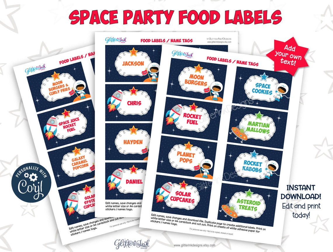 Astronaut Party Food Tent Cards / Outer Space Party Buffet Table Cards ...