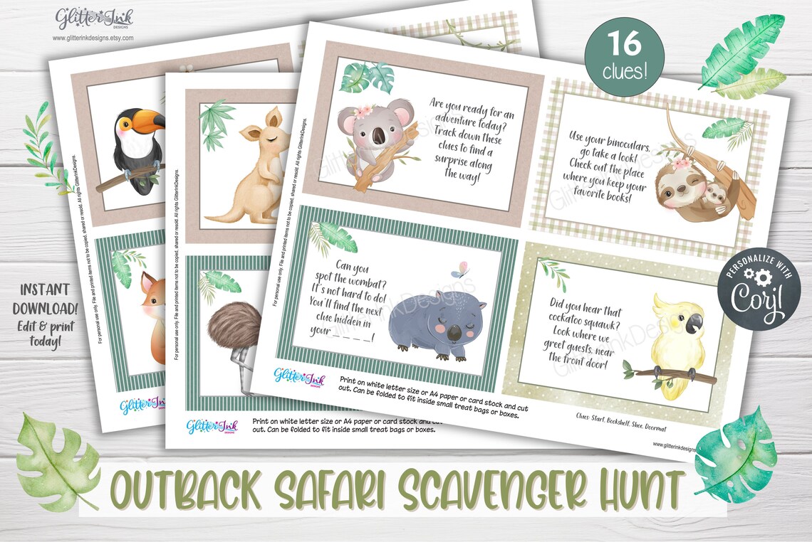 Jungle Safari Animal Scavenger Hunt Clue Cards / Australian Outback ...