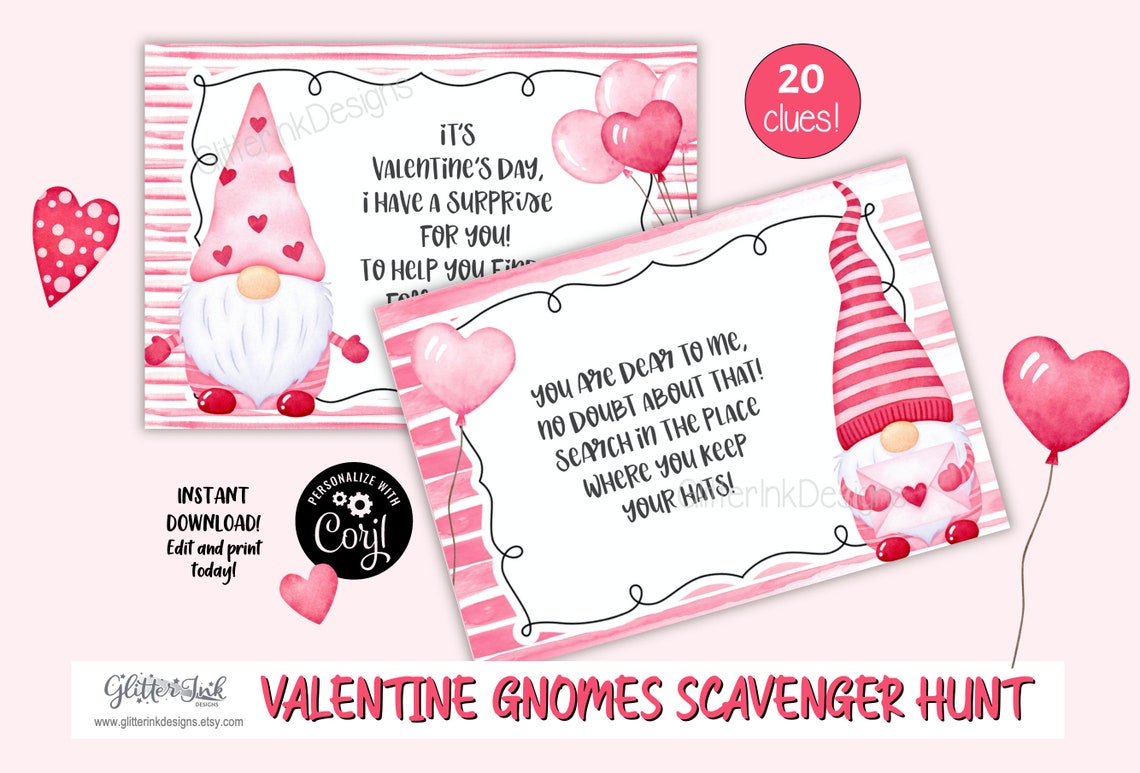 Valentine's Day scavenger hunt clue cards / Valentines Day | Etsy