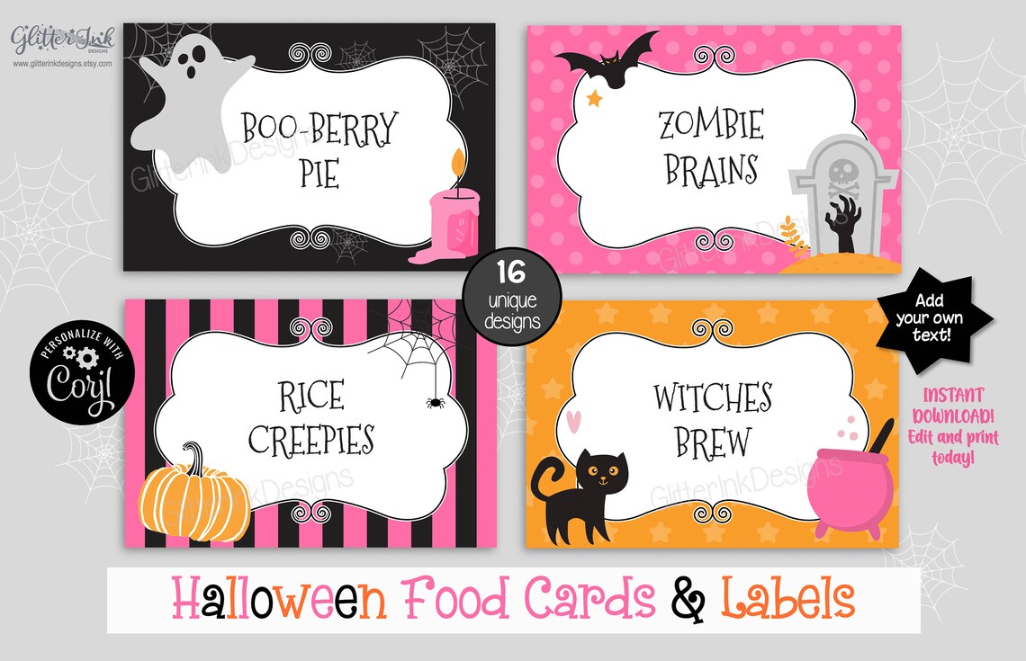 Halloween Party Food Tent Cards / Orange and Pink Halloween - Etsy