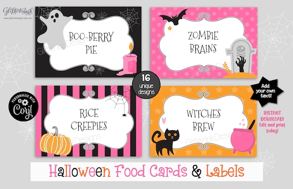 Halloween Party Food Tent Cards / Orange and Pink Halloween - Etsy