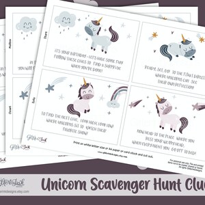 Unicorn Scavenger Hunt Clue Cards / Unicorn Birthday Scavenger Hunt for ...