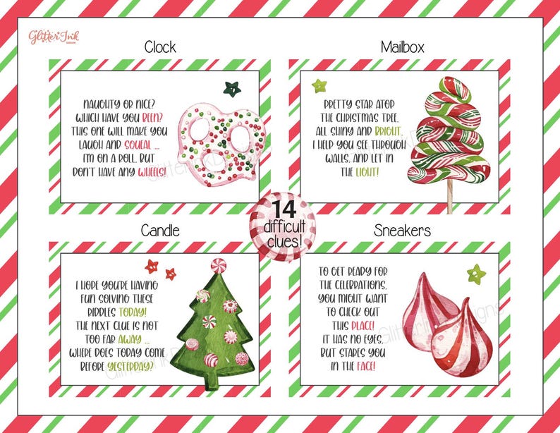Teen Christmas Tricky Scavenger Hunt Riddles, Candy Cane Treasure Hunt ...