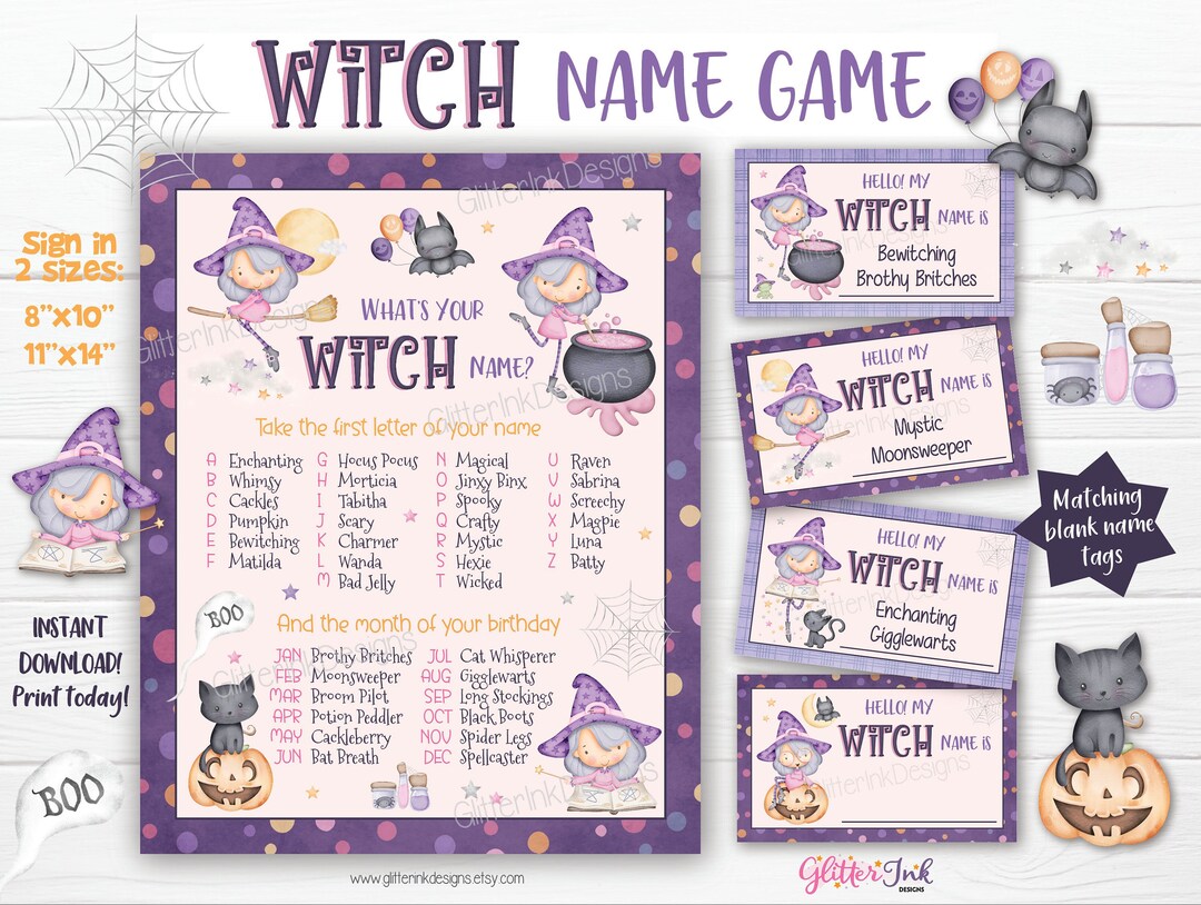 What's Your Witch Name Printable Party Game, Halloween Decor Name ...