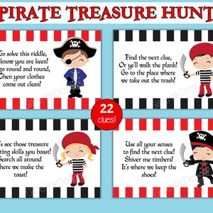 Pirate Party Printable Scavenger Hunt Clue Cards, Treasure Chest ...