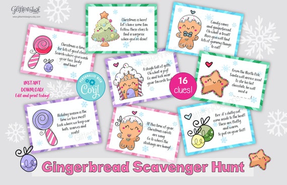 Christmas scavenger hunt clue cards / Christmas treasure hunt clues ...