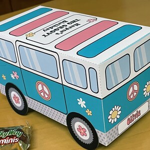 Groovy Party Hippie Bus Printable Favor Box, Van Party Favors ...