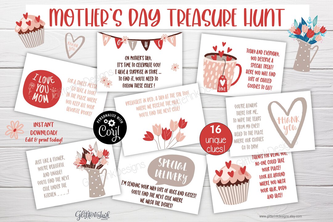 Mother's Day Scavenger Hunt / Happy Mothers Day Treasure Hunt Clues ...