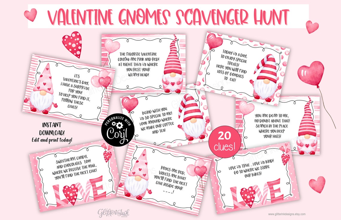 Valentine's Day Scavenger Hunt Clue Cards / Valentines Day Treasure ...