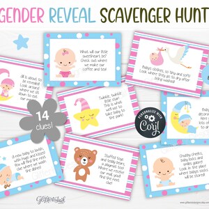 Gender Reveal Scavenger Hunt / Gender Reveal Treasure Hunt Clues ...