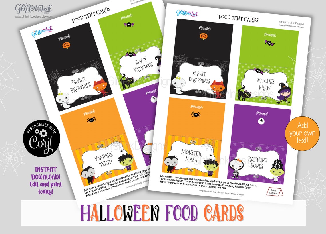 Halloween Party Food Tent Cards / Halloween Printable Treat Bag Toppers ...