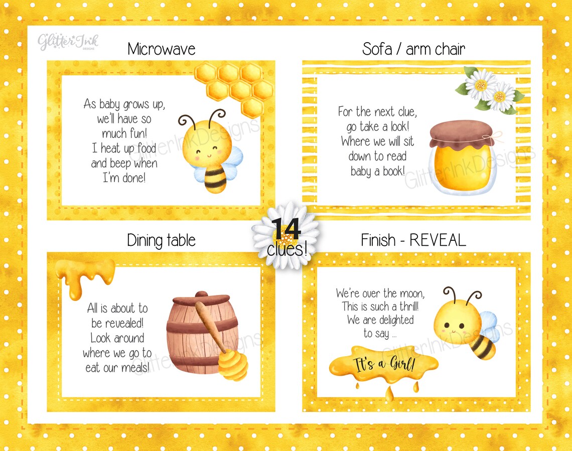 What Will Baby Bee? Gender Reveal Scavenger Hunt Clue Cards for Baby ...