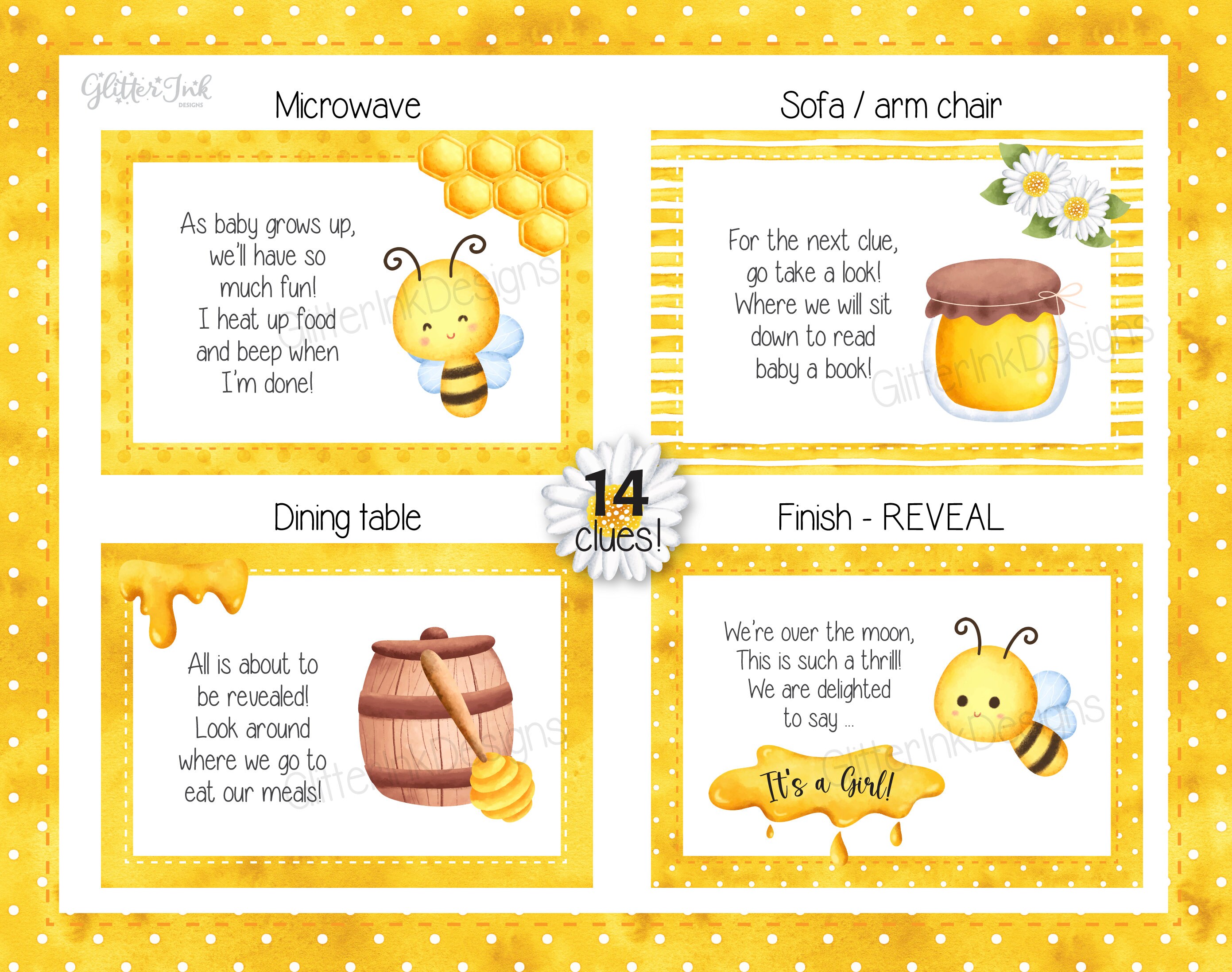 What Will Baby Bee? Gender Reveal Scavenger Hunt Clue Cards for Baby ...