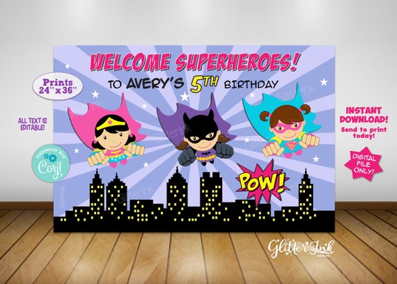 PRINTABLE 24x36" Superhero backdrop / Flying superheroes wall art ...