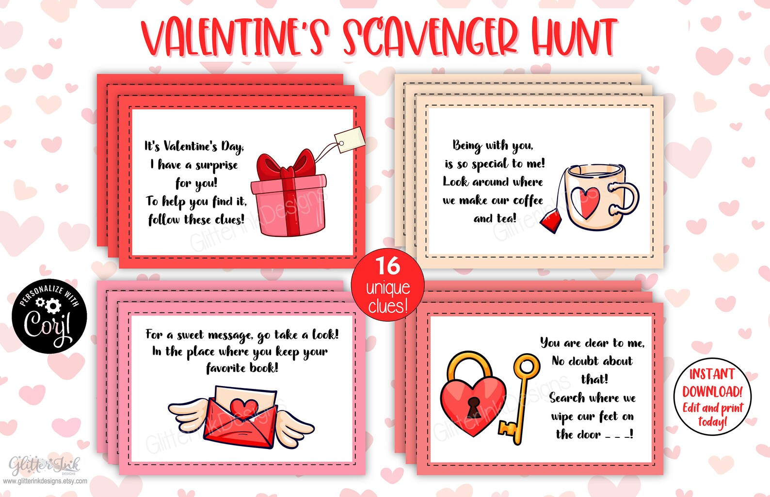 Valentine's Day Scavenger Hunt Clue Cards / Valentines Day - Etsy