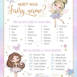 What's Your Fairy Name Printable Party Game / Fairy Party Name ...