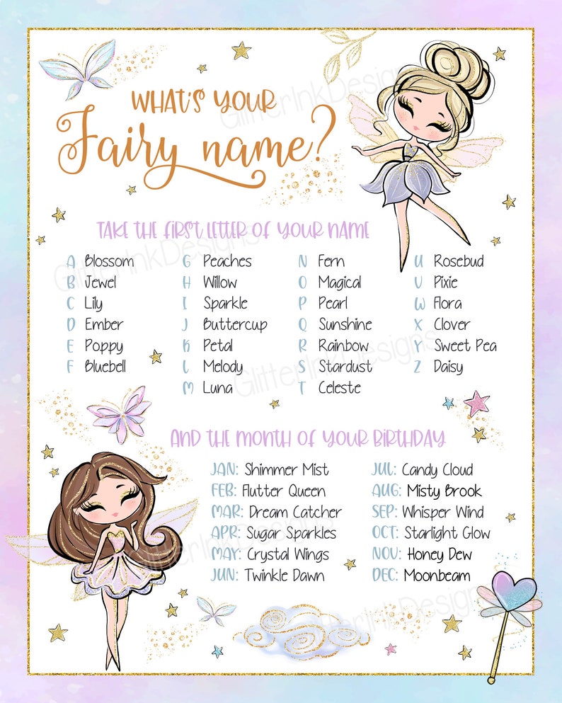 What's Your Fairy Name Printable Party Game / Fairy Party Name ...