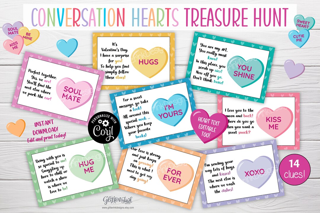 Valentine's Day Conversation Hearts Scavenger Hunt / Valentines Day ...