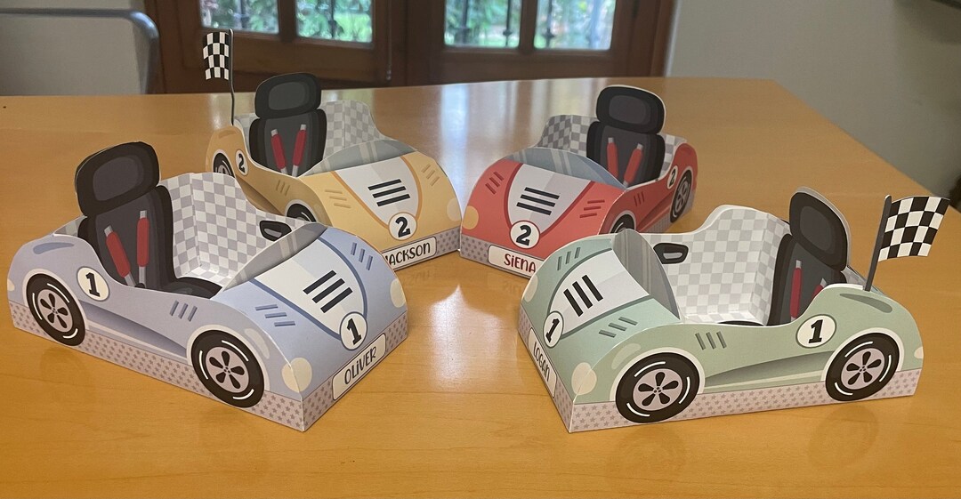 4 Pastel Race Car Party Paper Craft Candy Treat Box / Racing Car ...