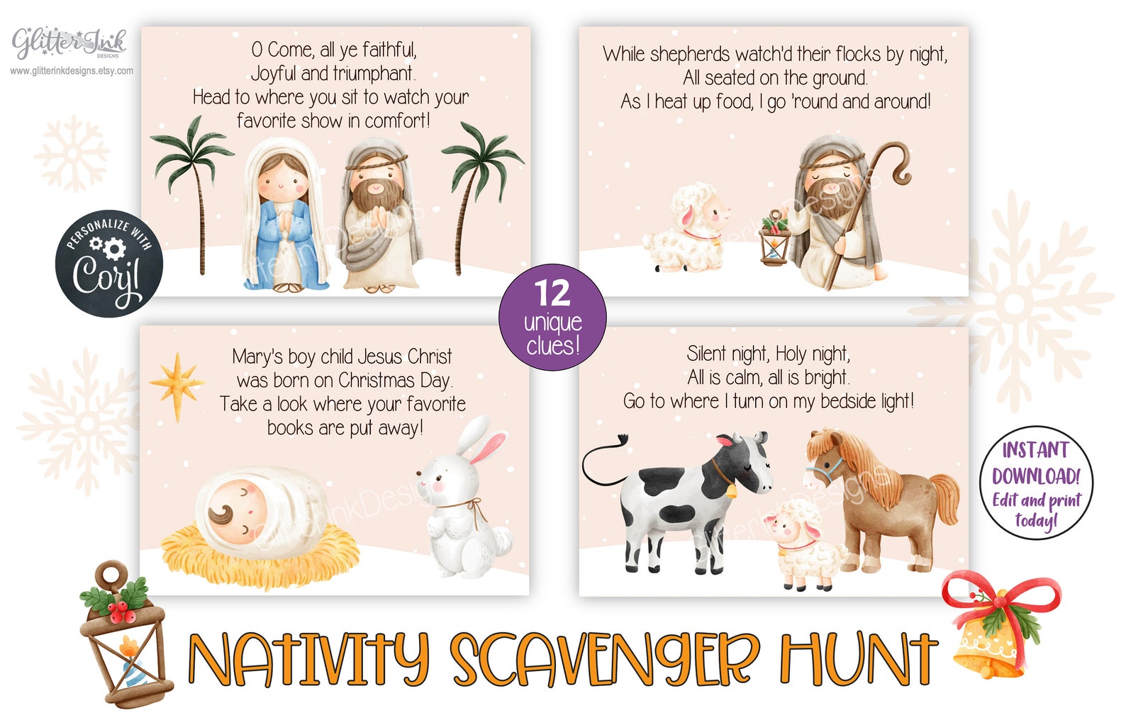 Nativity Scene Christmas Scavenger Hunt Clue Cards / Christmas - Etsy