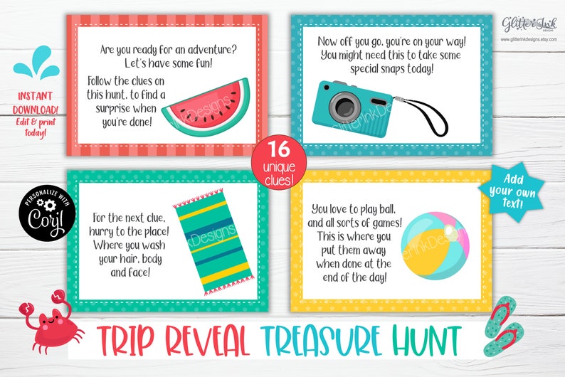 Beach Surprise Trip Reveal Scavenger Hunt & Printable Boarding Pass ...
