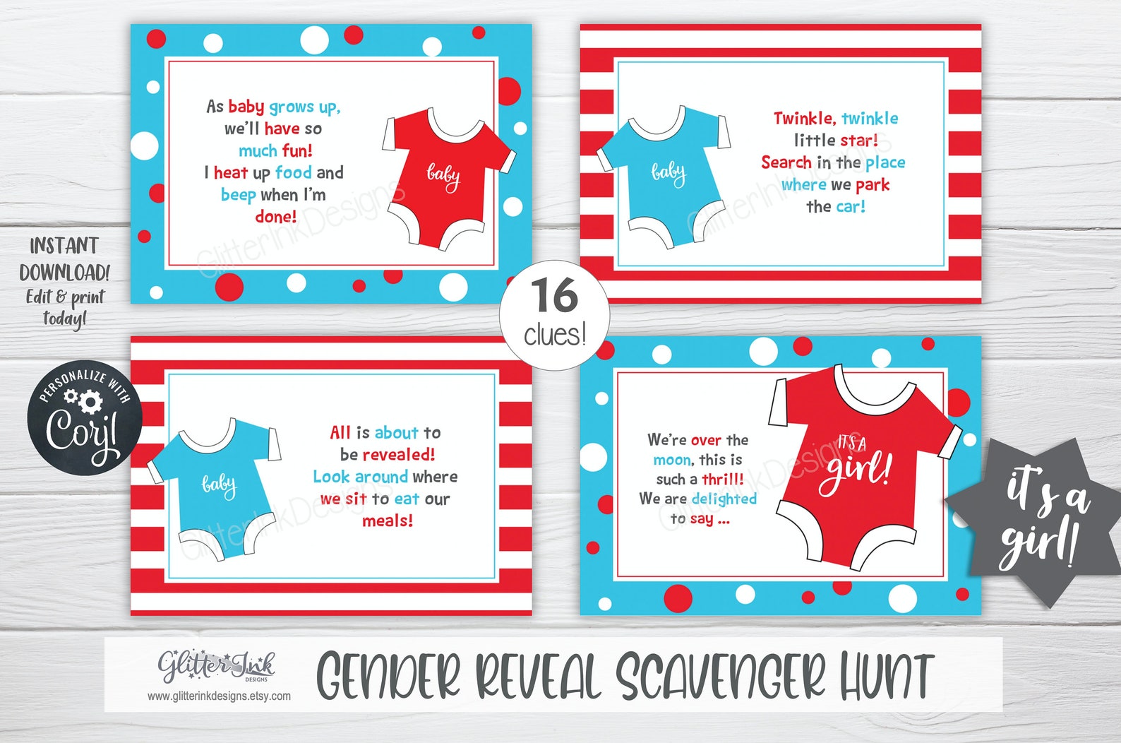 Gender Reveal Scavenger Hunt Clue Cards / Gender Reveal | Etsy