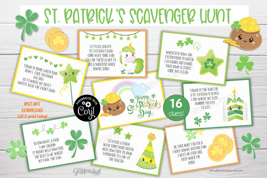 St Patricks Day Scavenger Hunt for Kids / St Patricks Day Treasure Hunt ...