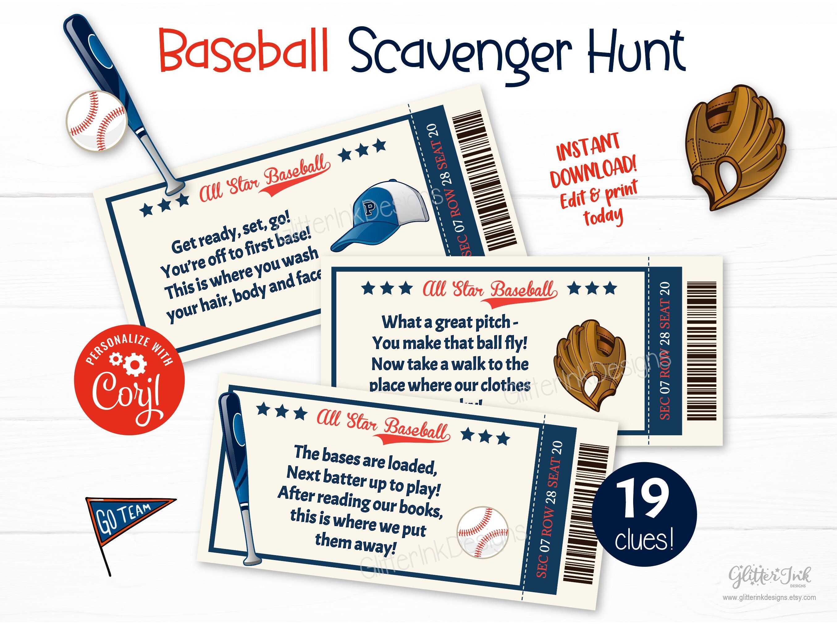 Fun Baseball Scavenger Hunt Clue Cards for Kids Birthday or Christmas ...